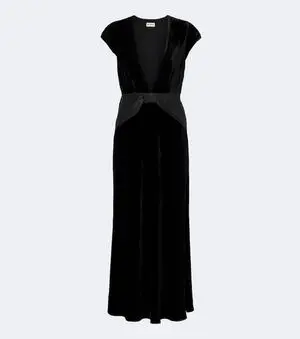 Rixo Arlette Draped Velvet Midi Dress - Black