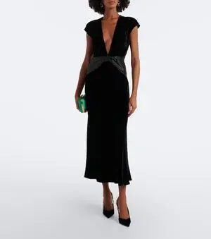 Rixo Arlette Draped Velvet Midi Dress