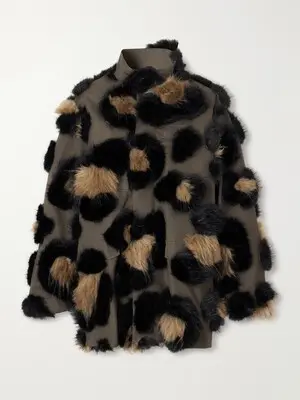 Sacai Leopard-effect Plush-trimmed Cotton-twill Jacket