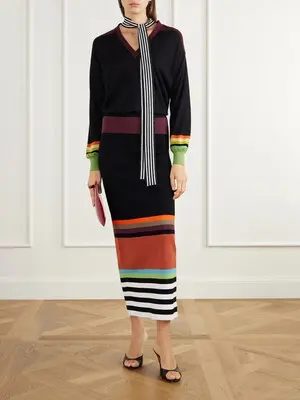 Christopher John Rogers Striped Stretch-jersey Midi Skirt