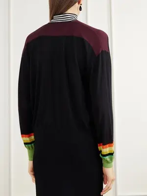 Christopher John Rogers Tie-detailed Striped Wool And Silk-blend Sweater