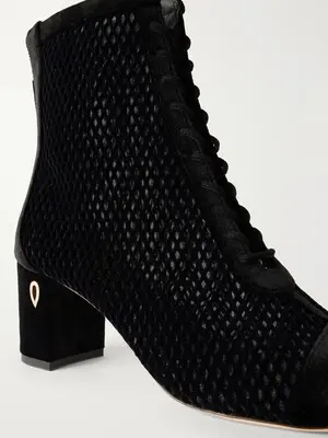 Jennifer Chamandi Dan 65 Velvet-trimmed Mesh Ankle Boots
