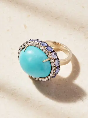 Ileana Makri One-of-a-kind 18-karat Gold, Turquoise, Sapphire And Diamond Ring - Blue