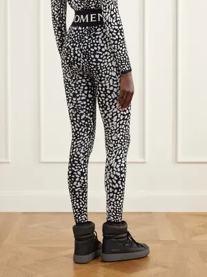 Perfect Moment Leopard-jacquard Thermal Stretch-knit Ski Leggings