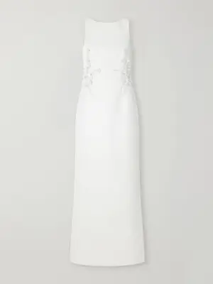 Rebecca Vallance Andre Floral-appliquéd Darted Crepe Gown - Neutrals