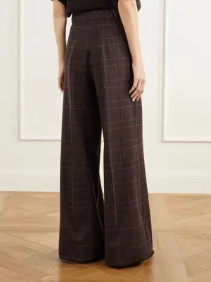Max Mara Emiro Prince Of Wales Checked Wool And Cotton-blend Twill Wide-leg Pants - Brown
