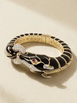 David Webb Horse 18-karat Gold And Platinum, Diamond, Ruby And Enamel Bangle - Black