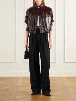 Sportmax Liuti Cropped Gathered Leather Biker Jacket
