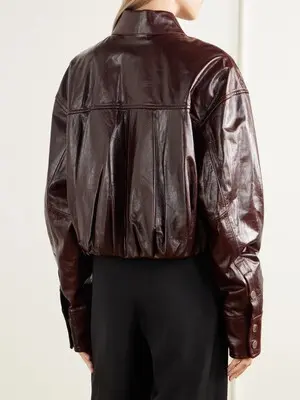 Sportmax Liuti Cropped Gathered Leather Biker Jacket