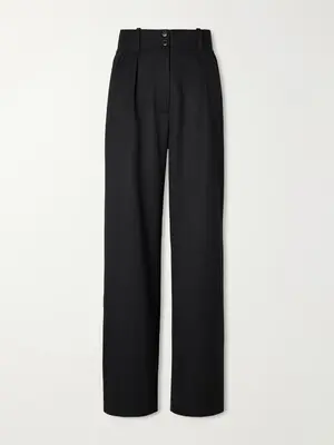SKALL STUDIO Painter Pleated Wool-twill Wide-leg Pants - Black