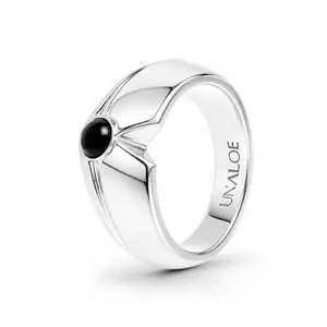 UNALOE Black Onyx Geometric Statet Ring – Sterling Silver - Silver/black