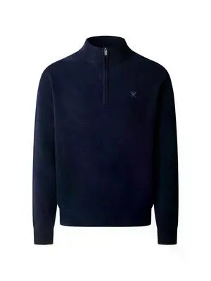 HACKETT  London Quarter-zip Elbow-patch Sweater - Blue
