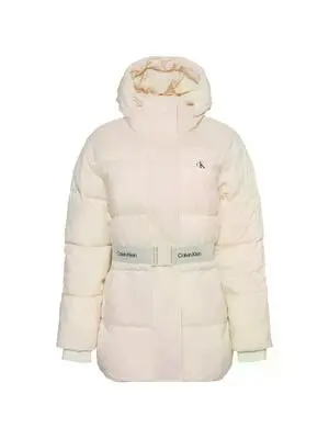 Calvin Klein Belted Hooded Puffer Jacket - Neutrals