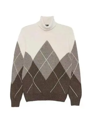 BARBA NAPOLI Argyle-knit Roll-neck Sweater - Neutrals