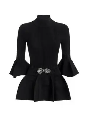 GENNY Bow-embellished Peplum Sweater