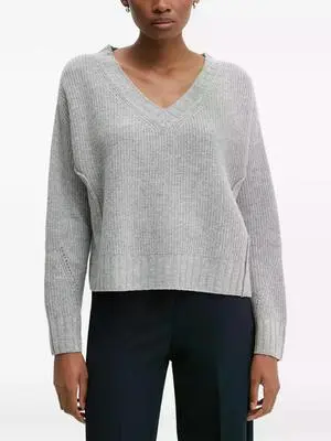 BENETTON Ribbed-knit V-neck Sweater - Grey