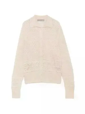 D.exterior Pointelle-knit Spread-collar Cardigan - Neutrals