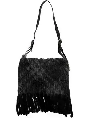 Burberry 2018-2026 Medium Calfskin And Wool Chess Blanket Shoulder Bag - Black