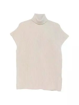 Max Mara Mstcobalto Ribbed-knit Sleeveless Sweater - Neutrals