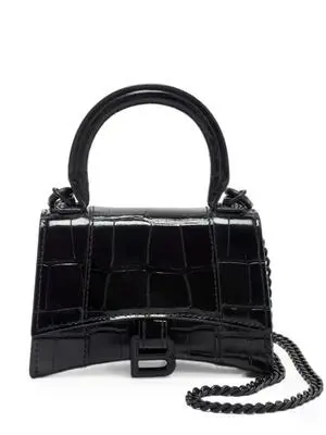 Balenciaga Hourglass Croc-embossed Tote Bag - Black