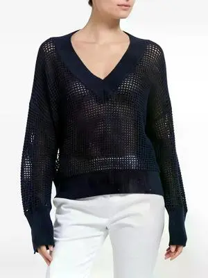 Brunello Cucinelli Open-knit V-neck Sweater - Blue
