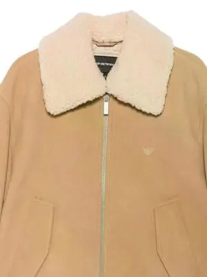 Emporio Armani Shearling-collar Logo-embroidered Jacket