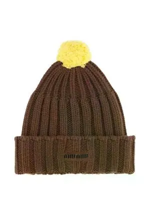Miu Miu Pom-pom Ribbed-knit Beanie Hat