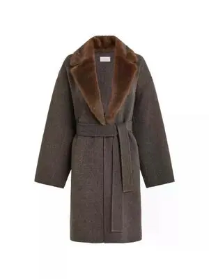 P.a.r.o.s.h Fur-collar Belted Single-breasted Coat