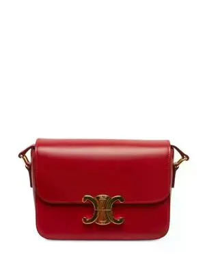Celine 2024 Teen Shiny Calfskin Triomphe Crossbody Bag - Red
