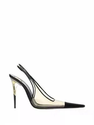 Saint Laurent Romy Slingback Pumps In Tpu, Satin, And Patent Leather - Black