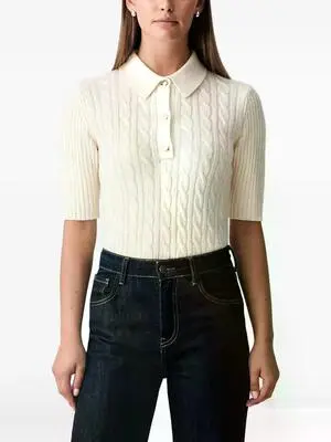 JOOP! Cable-knit Short-sleeve Polo Top - Neutrals