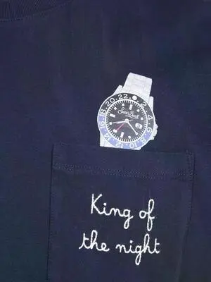 MC2 SAINT BARTH Navy Connor Organic Cotton T-shirt With Watch Print And King Of The Night Embroidery - Blue