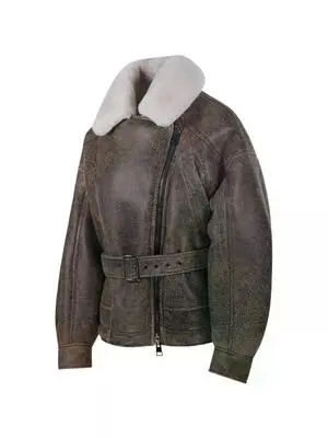 BLANCHA Belted Shearling-collar Jacket