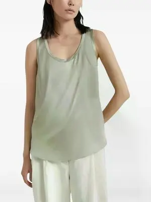 Brunello Cucinelli Satin-finish Scoop-neck Top - Green