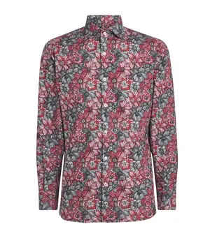 Isaia Cotton Floral Italia Sport Shirt - Red