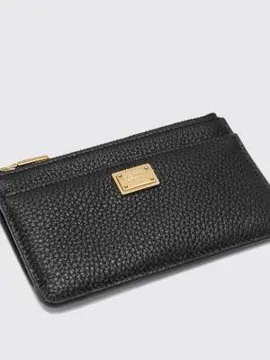 Dolce & Gabbana Flat Card Holder In Grained Calfskin With Logo