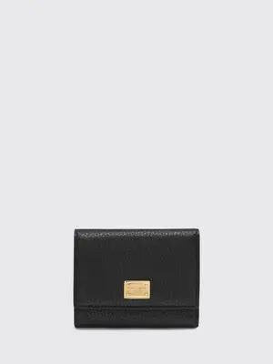 Dolce & Gabbana Tri-fold Wallet In Grained Calfskin With Logo - Black