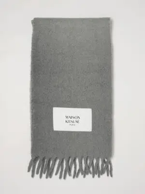 Maison Kitsuné Alpaca Wool Scarf With Fringed Hem And Appliqué Logo