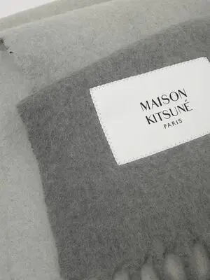 Maison Kitsuné Alpaca Wool Scarf With Fringed Hem And Appliqué Logo