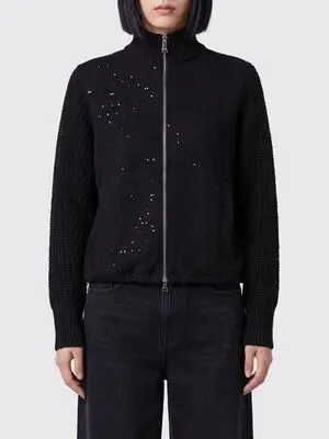 Fabiana Filippi Wool Blend Cardigan With High Neck, Zip Closure And Sequin Embellishment - Black