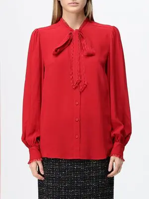 TWINSET Viscose Blouse With Pussy-bow Collar And Lace Inserts - Red