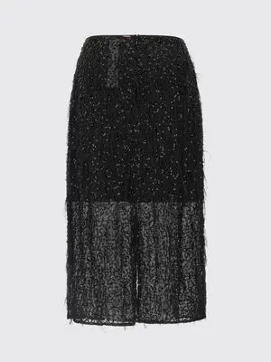 TWINSET Crêpe Pencil Midi Skirt With Sequin Embroidery And Fringes
