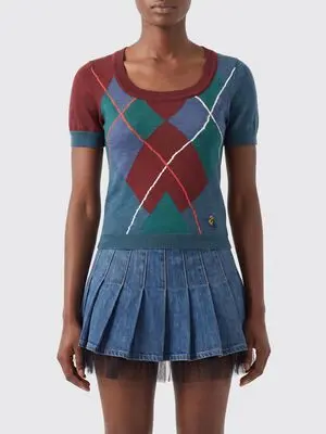 VIVIENNE WESTWOOD Argyle Wool Blend Knit Top With Square Neck