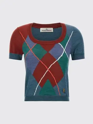 VIVIENNE WESTWOOD Argyle Wool Blend Knit Top With Square Neck