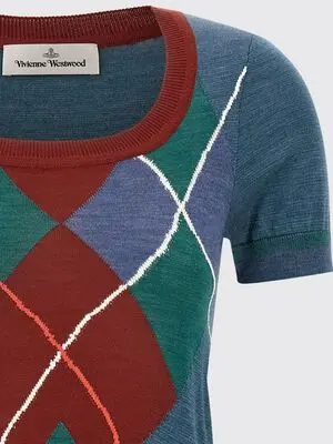 VIVIENNE WESTWOOD Argyle Wool Blend Knit Top With Square Neck