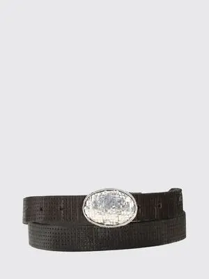 Brunello Cucinelli Slim Belt In Embossed Calfskin Leather With Buckle - Dark