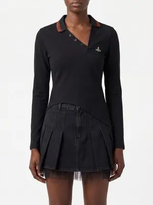VIVIENNE WESTWOOD Asymmetrical Long-sleeved Cotton Polo With Orb Logo - Black