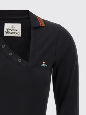 VIVIENNE WESTWOOD Asymmetrical Long-sleeved Cotton Polo With Orb Logo - Black