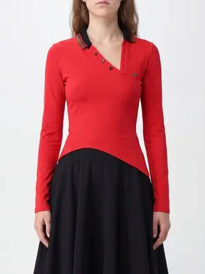 VIVIENNE WESTWOOD Asymmetrical Long-sleeved Cotton Polo With Orb Logo - Red