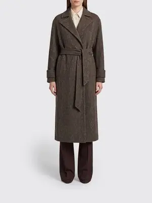 Kiton Long Chevron Wool Blend Wrap Coat With A Shawl Collar